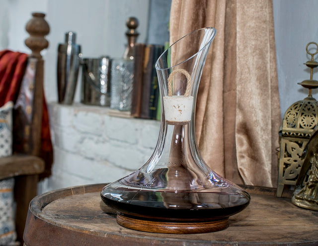 Wednesday 750mL Flat Bottom Wine Decanter with Walnut base and Pull Co ...
